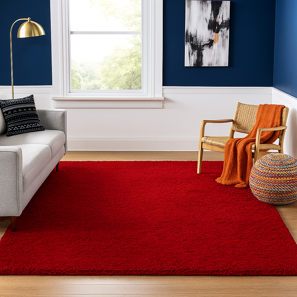 Luxury Red Plain Micro Fluffy Carpet – Extra Soft with Anti-Skid Rubbe ...