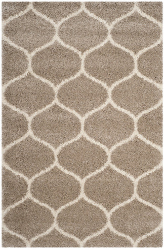Beige & Ivory Moroccan Diamond Carpet – Soft Microfiber with Anti-Skid ...